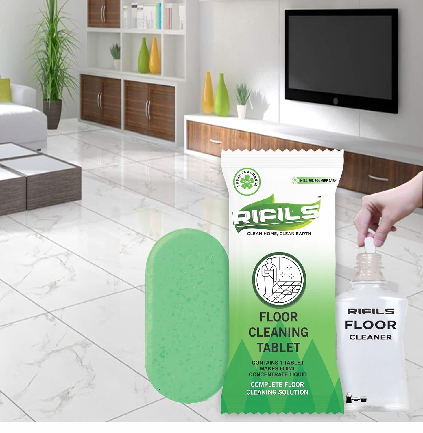 Rifils, floor cleaner,2Ltr,1 Tablet = 500ml liquid,4 tablets Pack ...