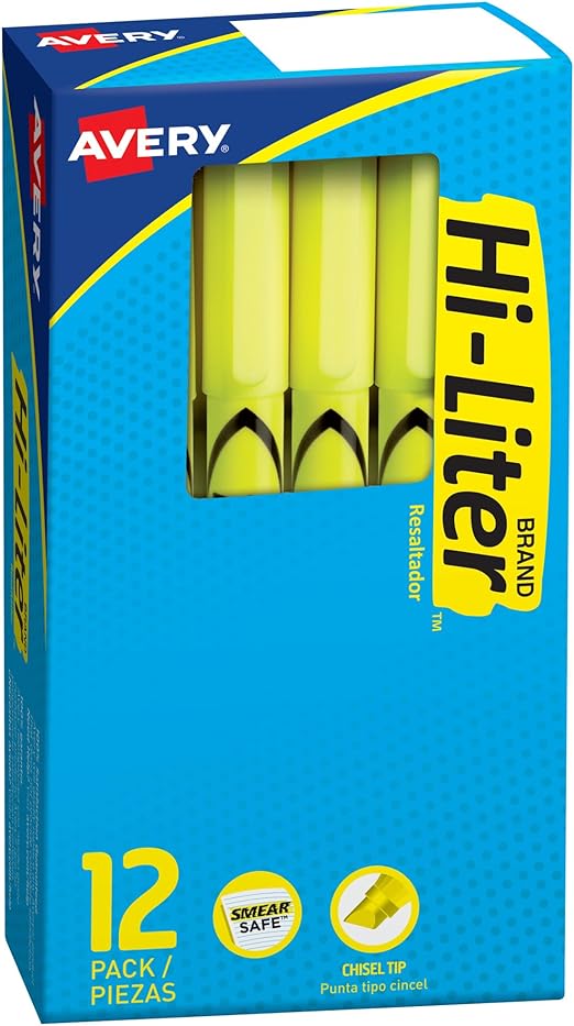 Amazon.com : Avery Hi-Liter Pen-Style Highlighters, Smear Safe Ink ...