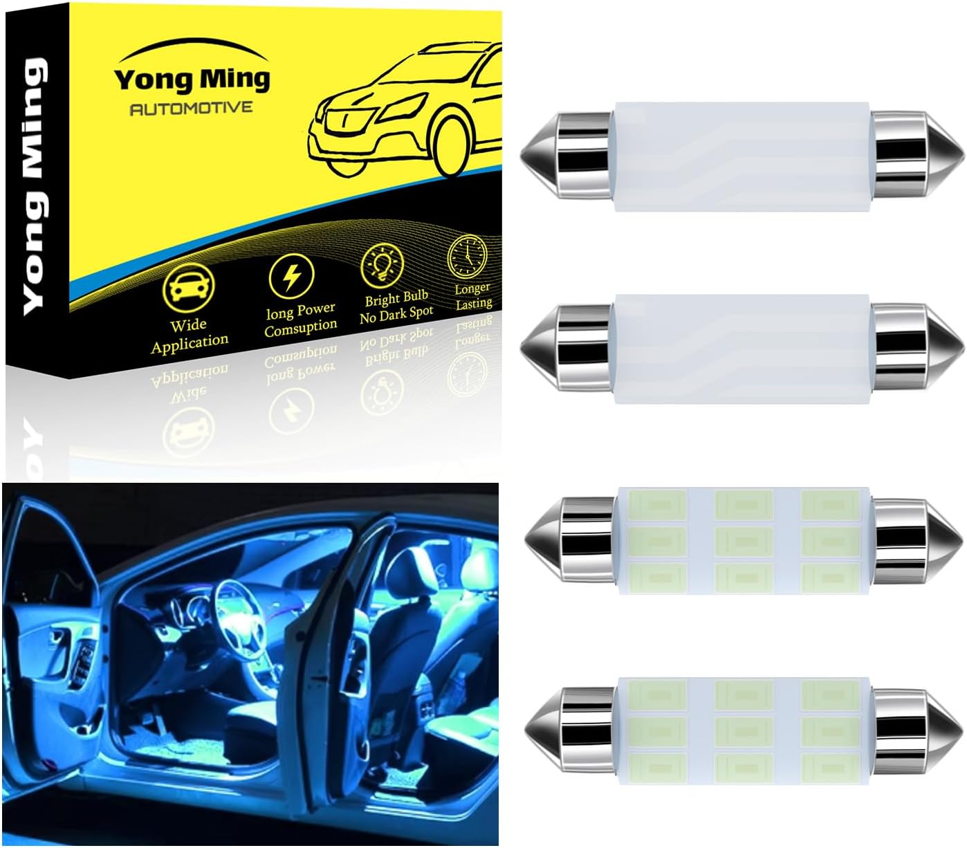 YONGMING 42mm*10mm 6418 Ampoule Led Voiture Interieur Bleu Glace 270lm ...