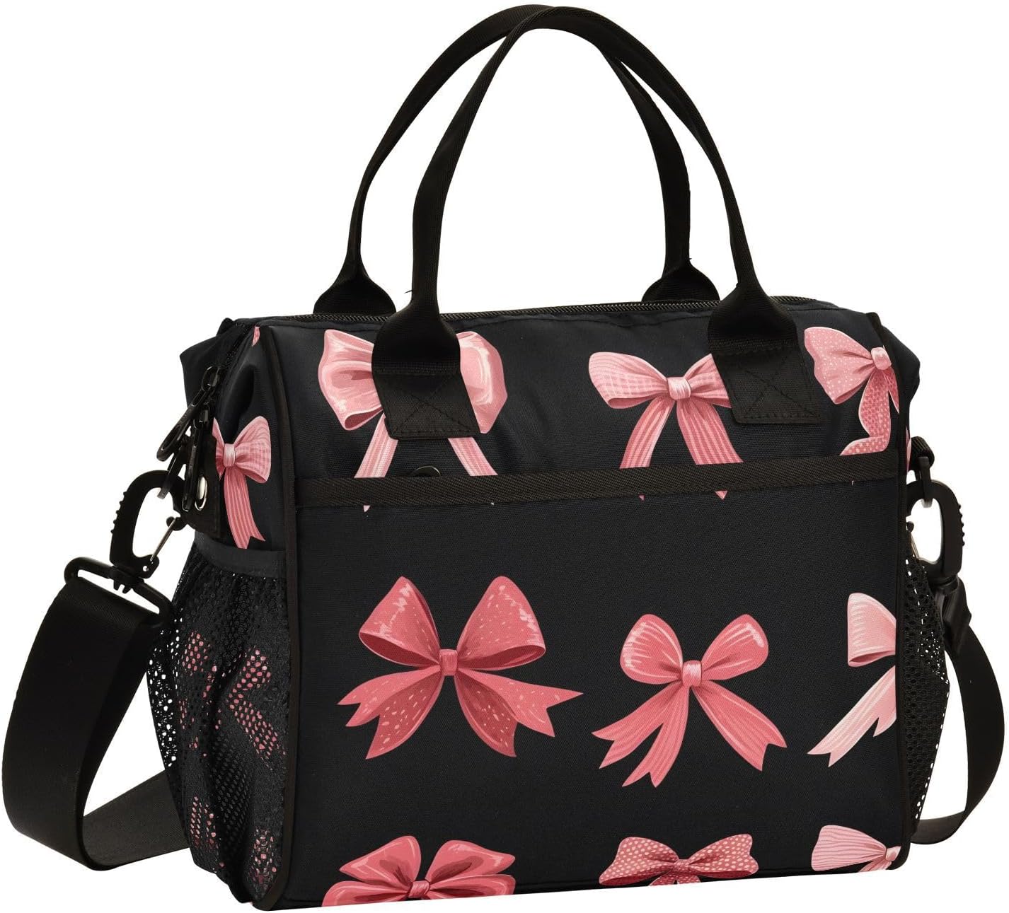 Amazon.com: Pink Red Bow Black Lunch Bag Insulated Lunch Box for Women ...