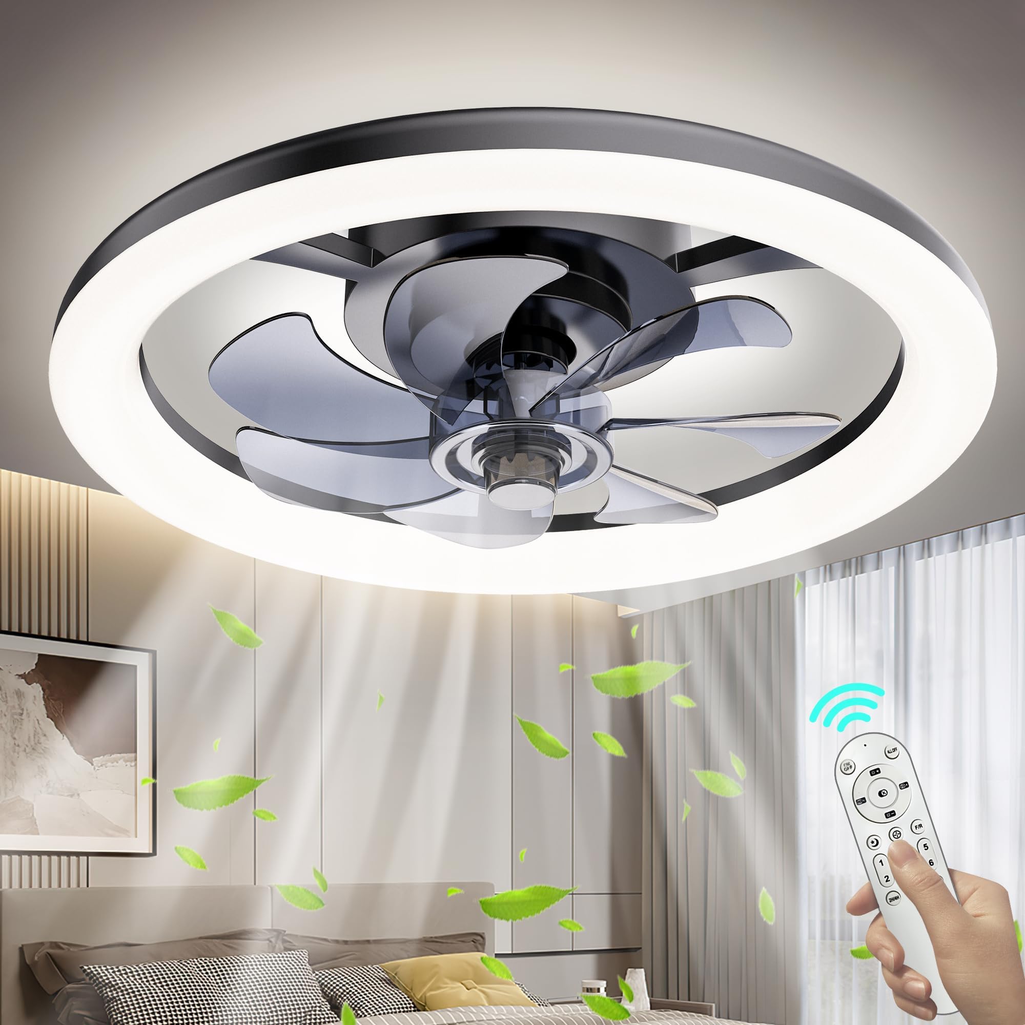 Amazon.com: Ltsaeru Modern Indoor Flush Mount Ceiling Fan with Lights ...
