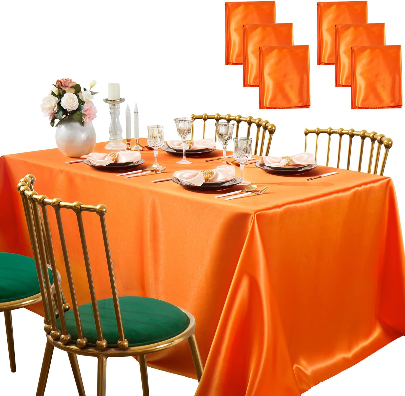 Amazon.com: SiinvdaBZX 6 Pack Orange Satin Tablecloth 108 x 54 Inch ...