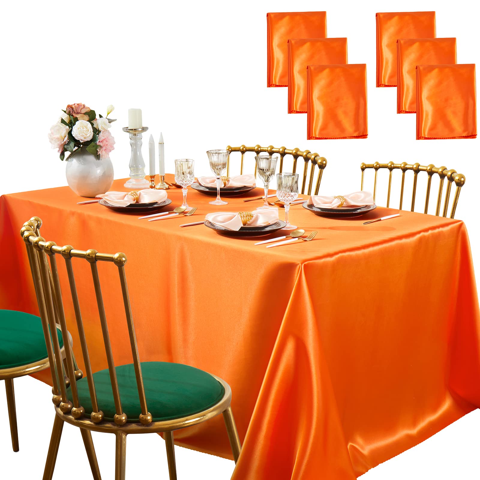 Amazon.com: SiinvdaBZX 6 Pack Orange Satin Tablecloth 108 x 54 Inch ...