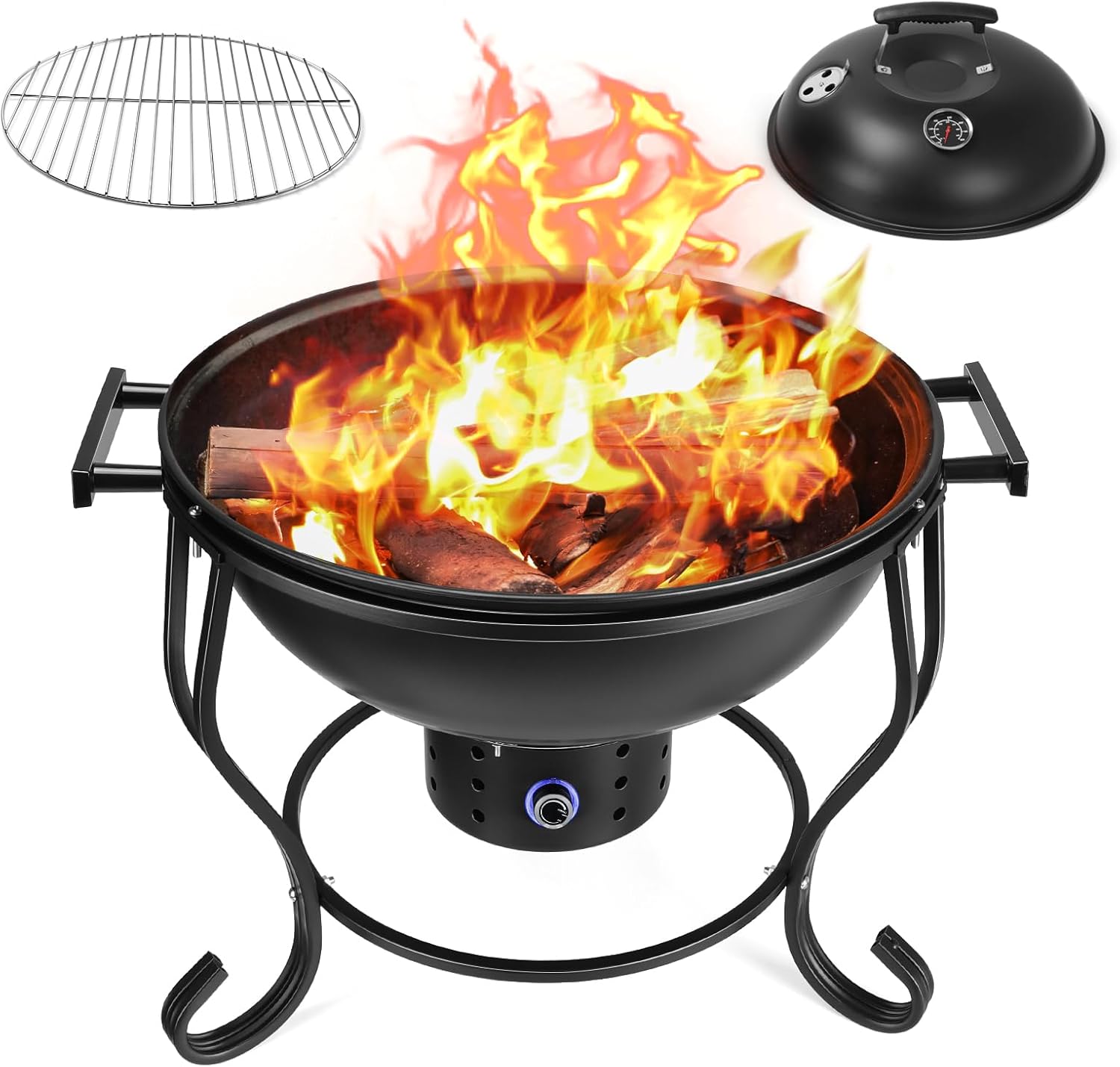 Amazon.com : Brilam Fire Pit with Grill, 17” Wood Burning Fire Pit with ...