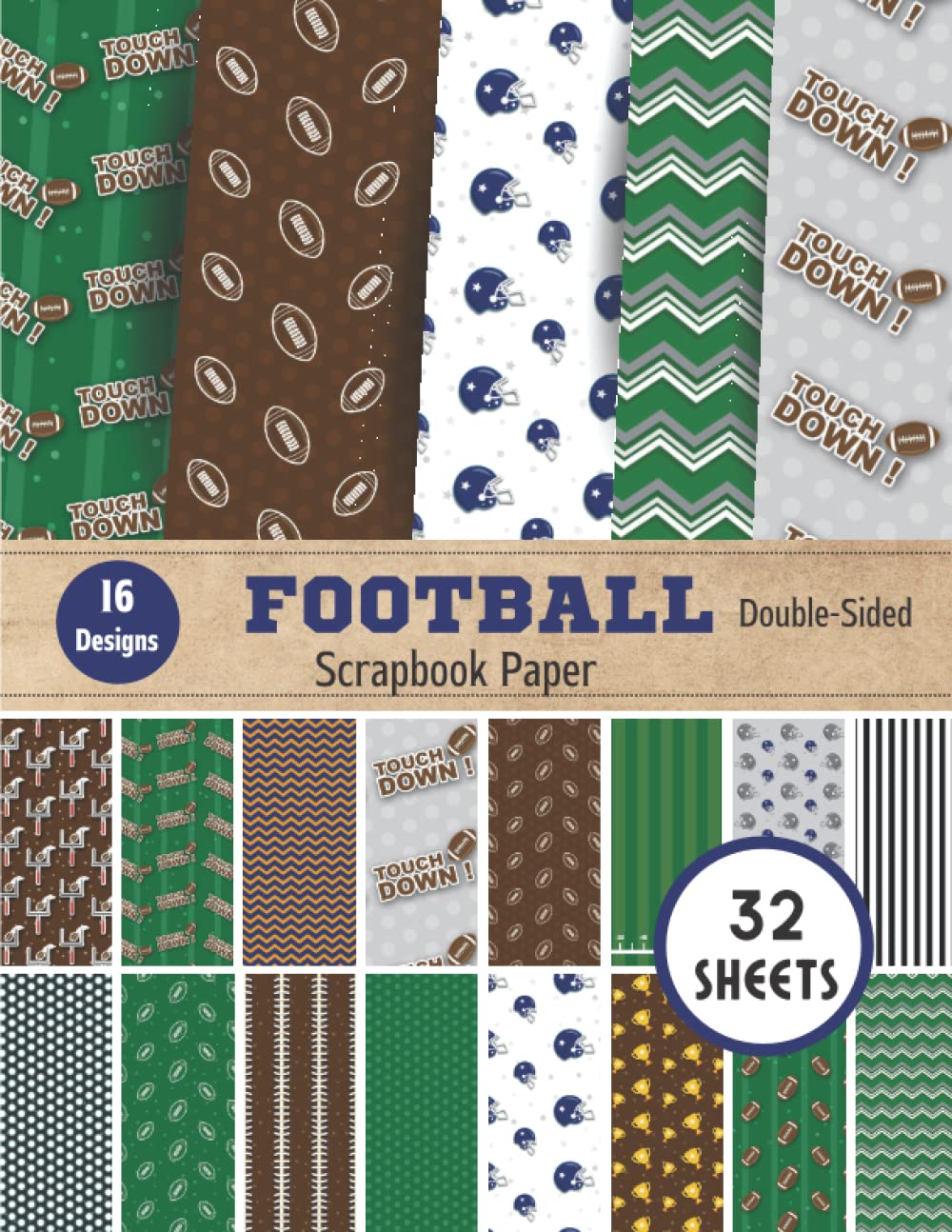 Football Themed Scrapbook Paper 8.5x11, 16 Double Sided Designs, 32 ...
