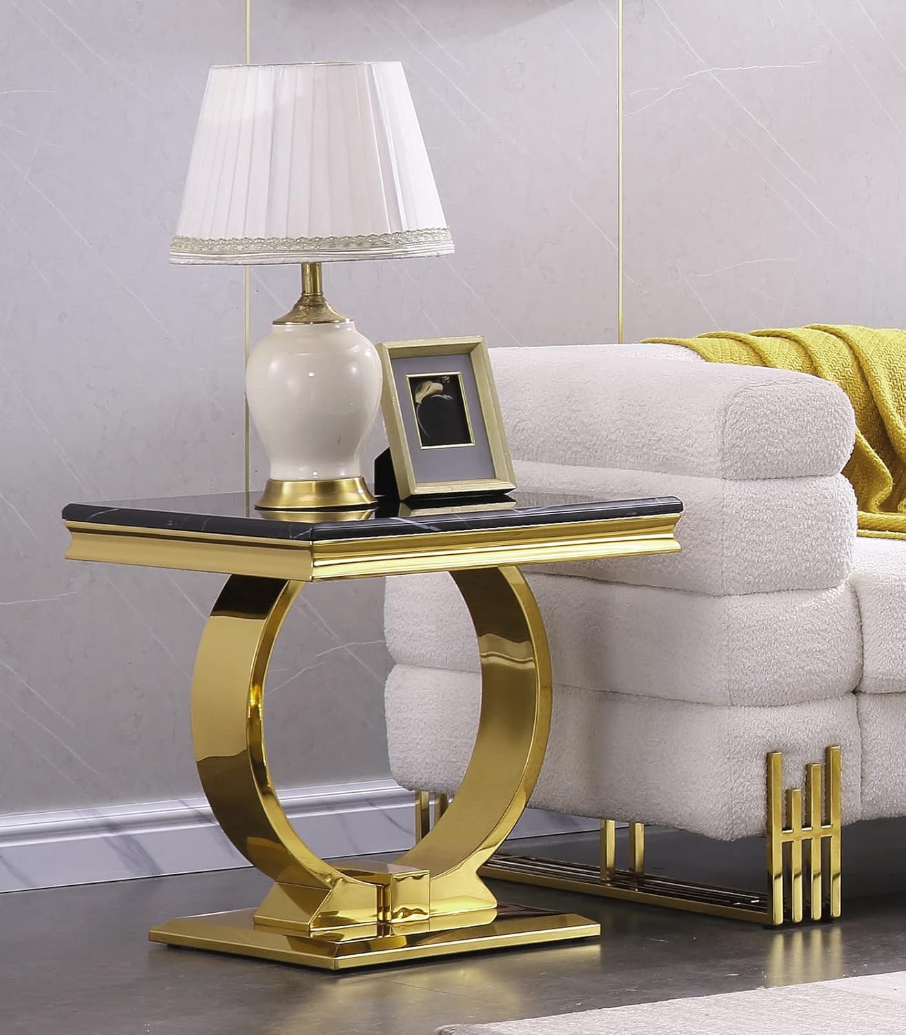 Amazon.com: ACEDÉCOR End Table, Modern Square end Table with Gold U ...