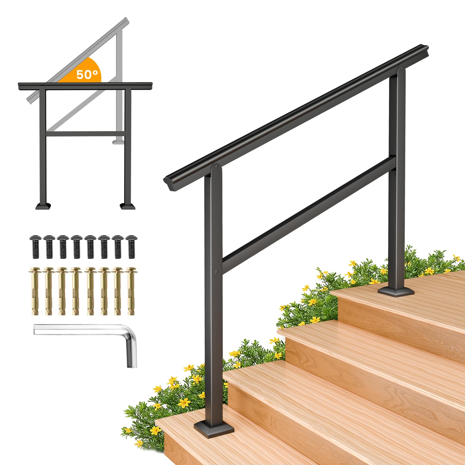 Spaceeup Hand Rails For Outdoor Steps 4 Step Handrail 45 | Desertcart INDIA