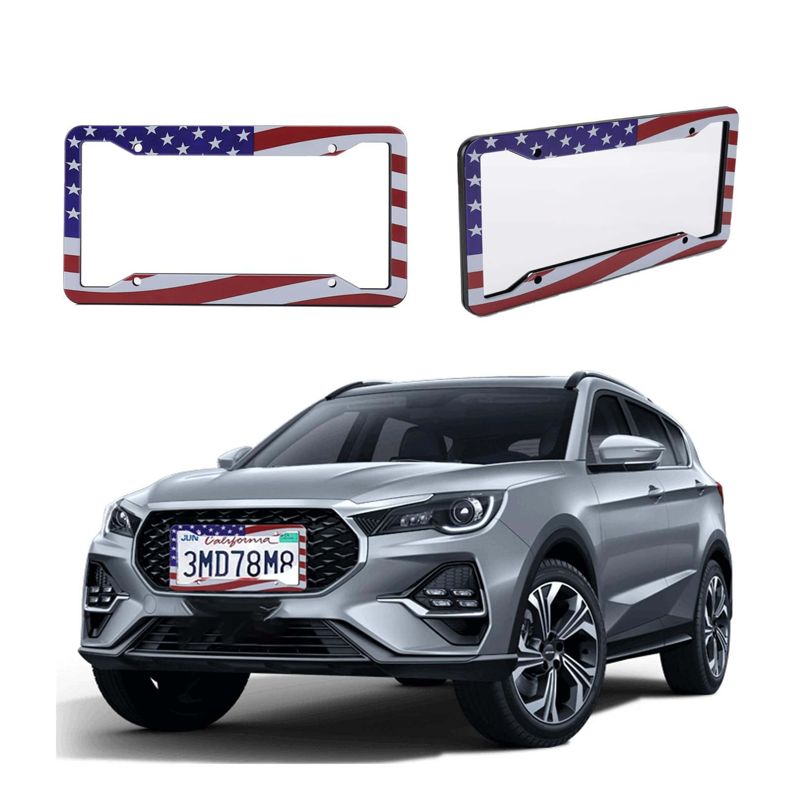 American Flag License Plate Frame 2 Pack Universal Aluminum License ...