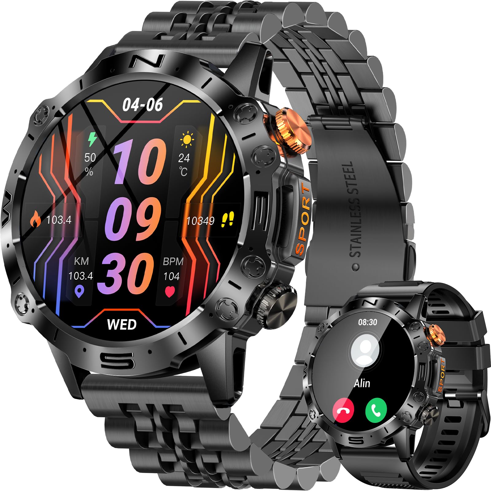 PODOEIL Military Smart Watch for Men with Bluetooth Call, 1.43" HD ...