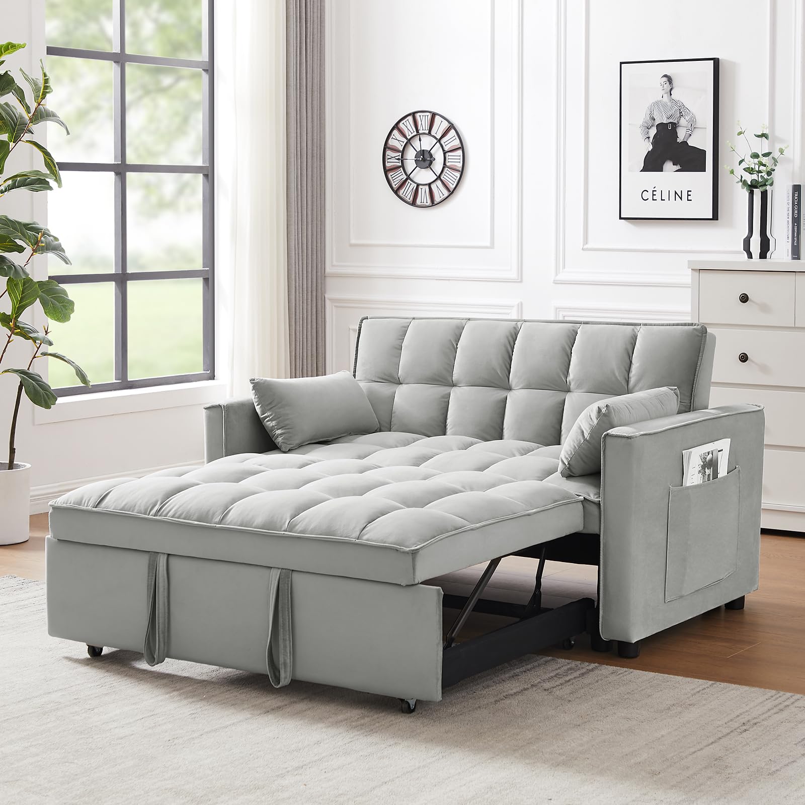 Amazon.com: Velvet Pull Out Sleeper Sofa Bed, Convertible Futon Couch ...
