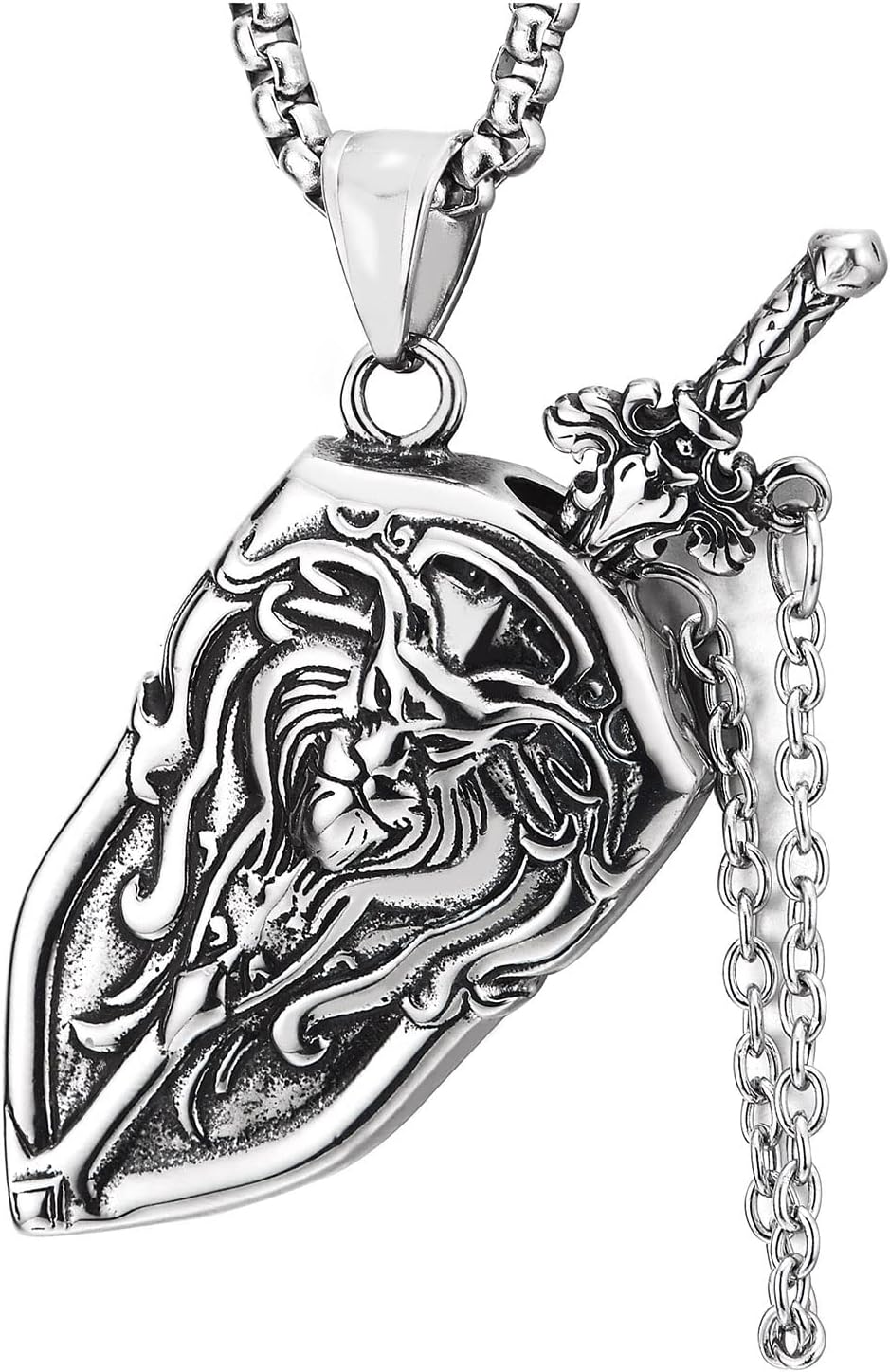 COOLSTEELANDBEYOND Men Steel Sword Scabbard Chain Lion Head Knight ...