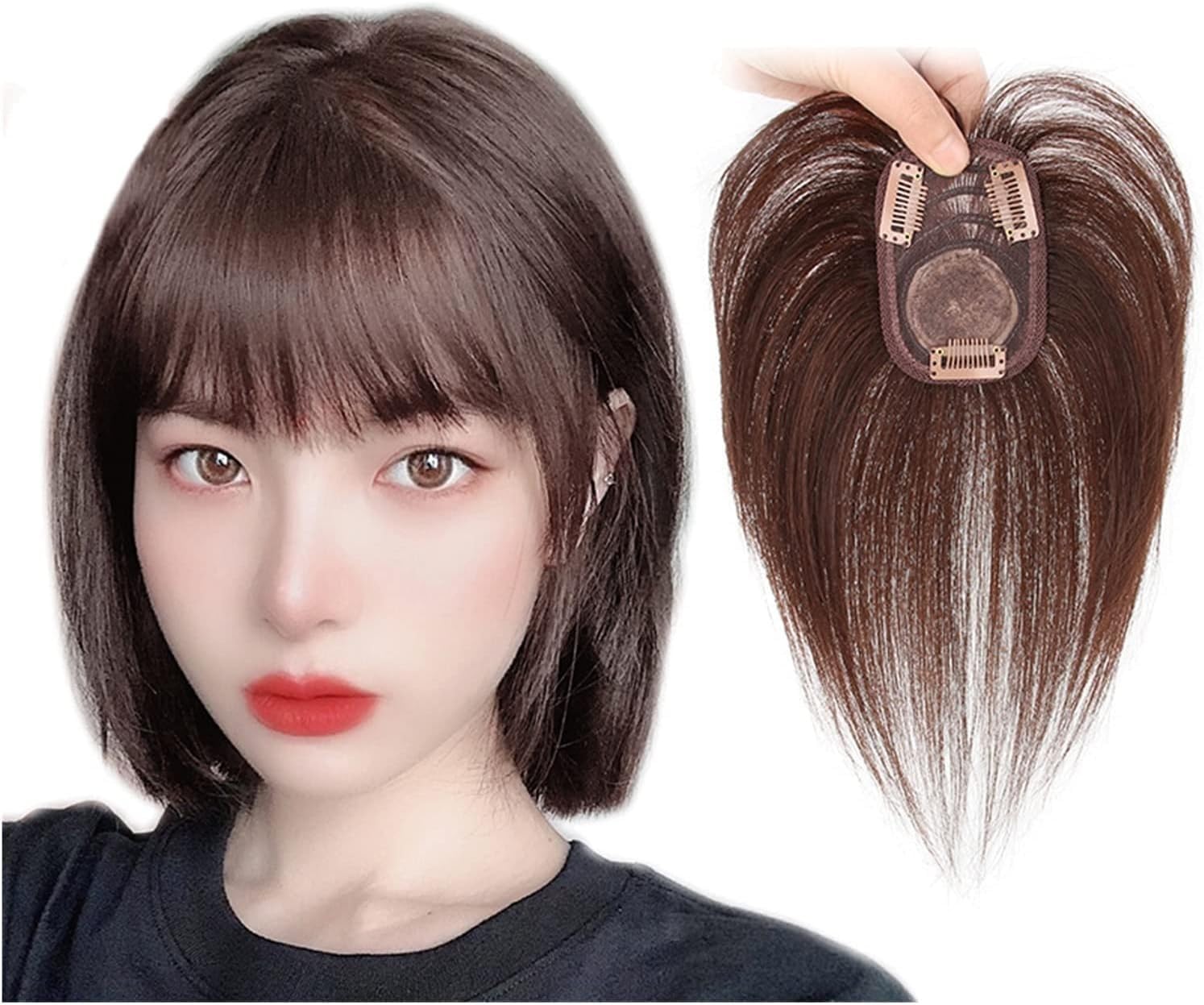 Amazon.com : POSTEGE Brown Hair Toppers for Women 100% Real Human Hair ...