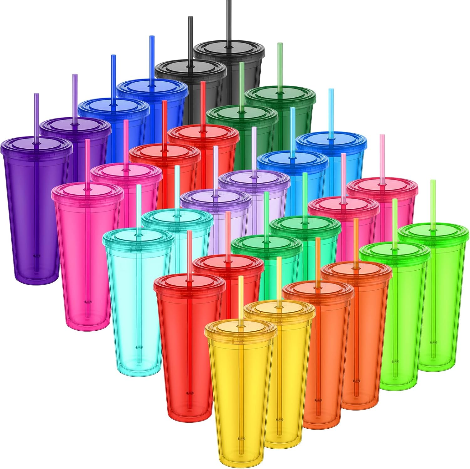 Amazon.com | Weewooday 30 Pack Acrylic Tumblers with Lids and Straws 22 ...