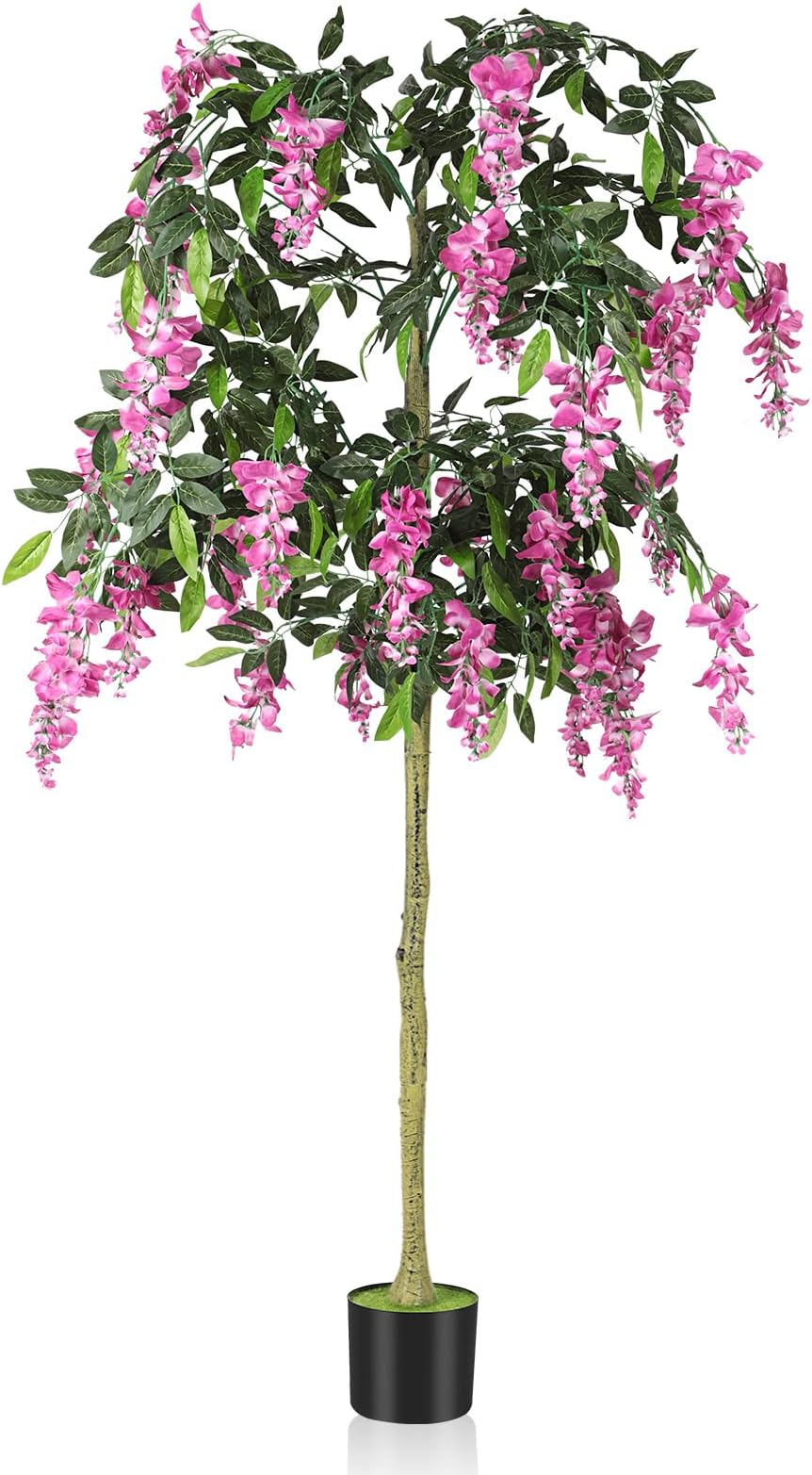 Shinoske Artificial Tree 6ft Fake Wisteria Tree With Flowers Wood ...