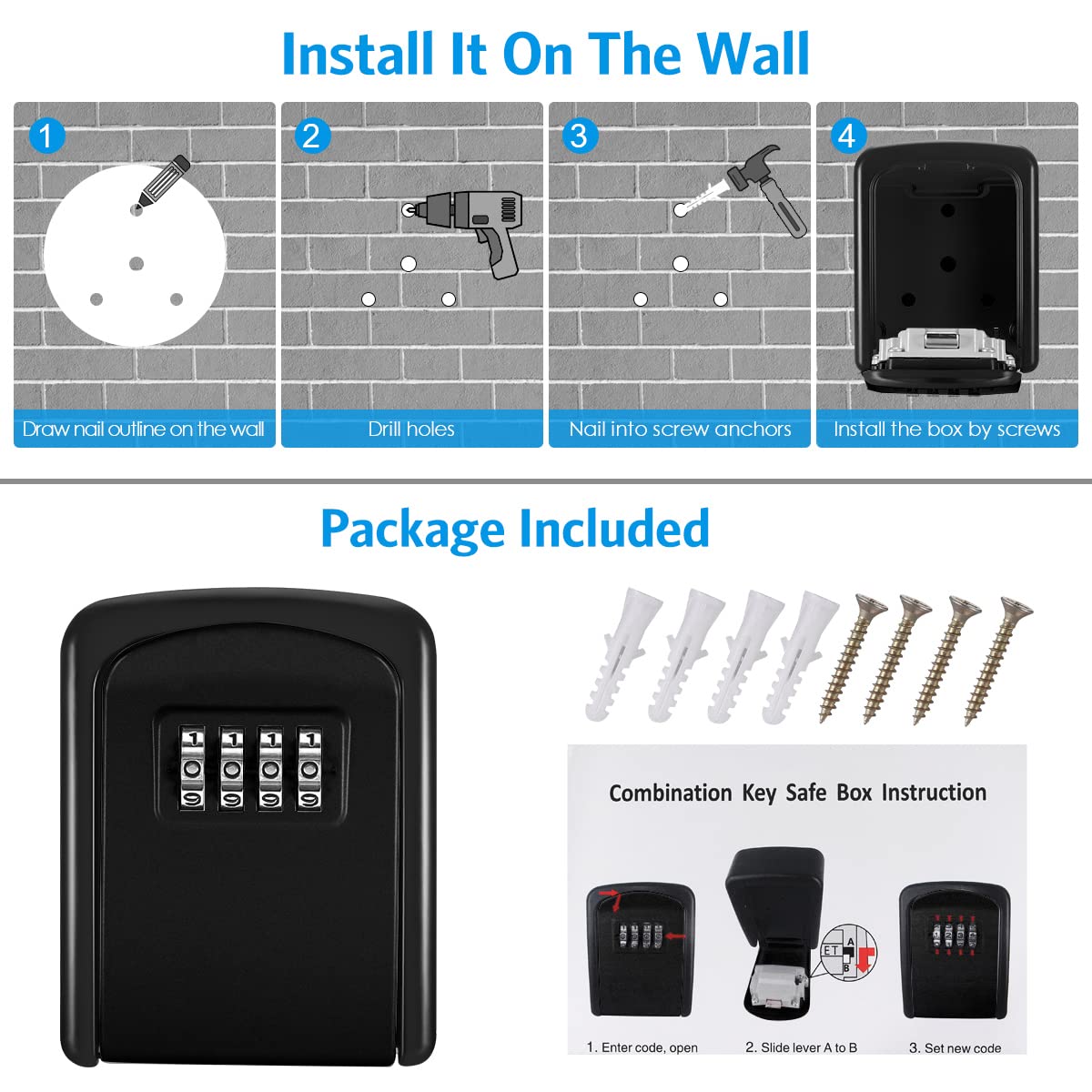 Snapklik.com : Upgraded Key Lock Box, 4 Digit Combination Key Storage ...