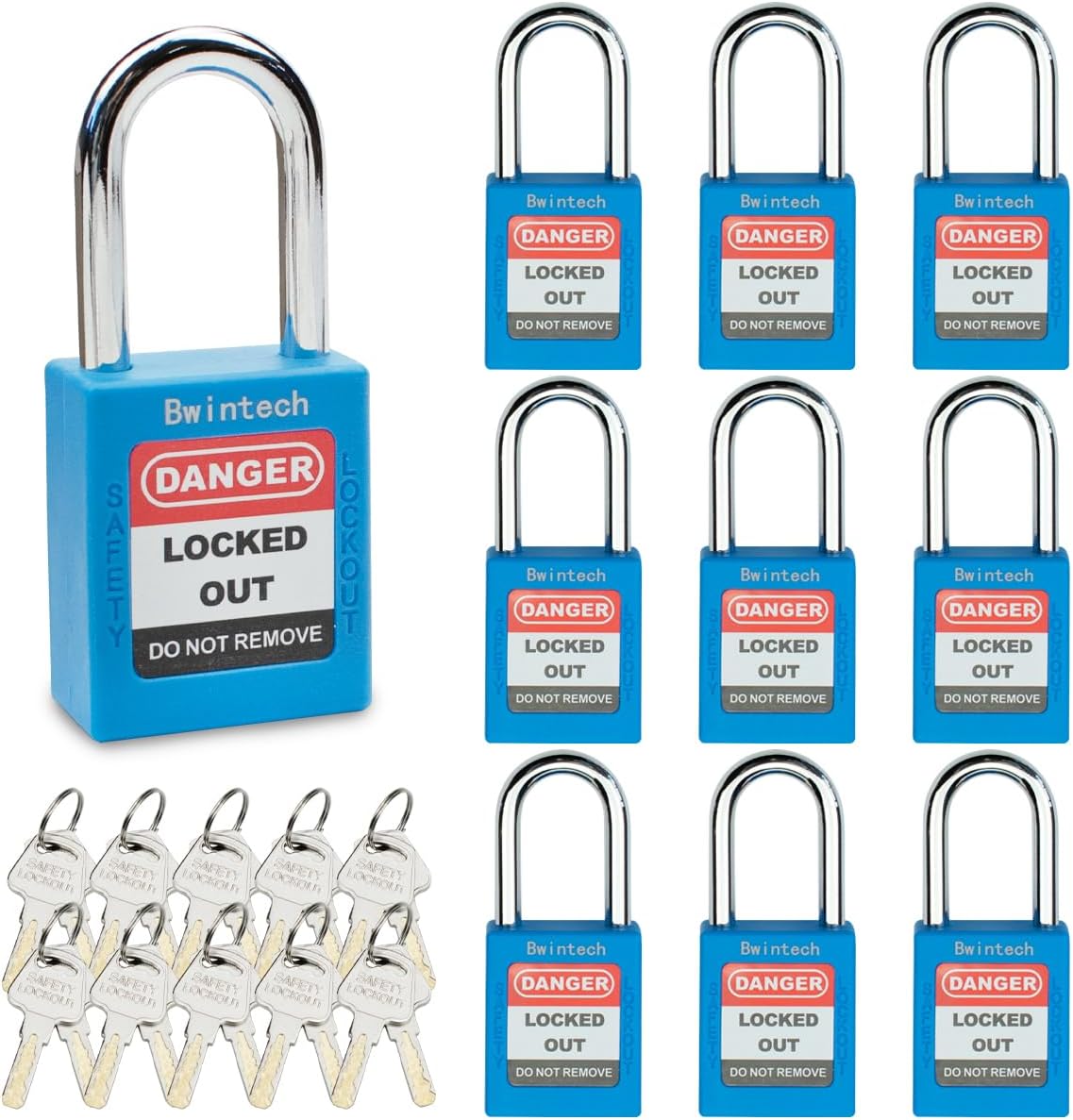 Bwintech 10 Pcs 38MM Keyed Different Blue Safety Padlock Lockout Tagout ...