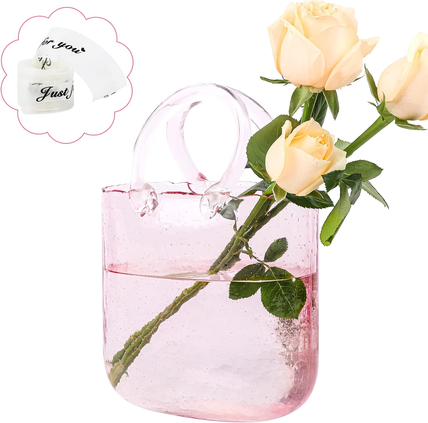 Amazon.com: Glass Purse Vase Glass Bag Vase with Ribbon for Flowers ...
