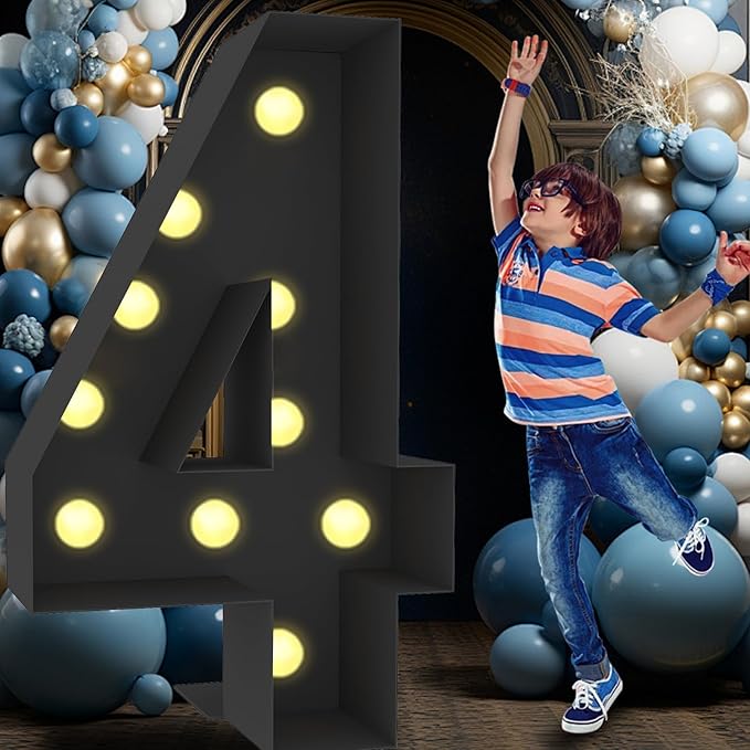 Amazon.com: Ruxion 4FT Black Giant Marquee Light Up Numbers 4, Marquee ...