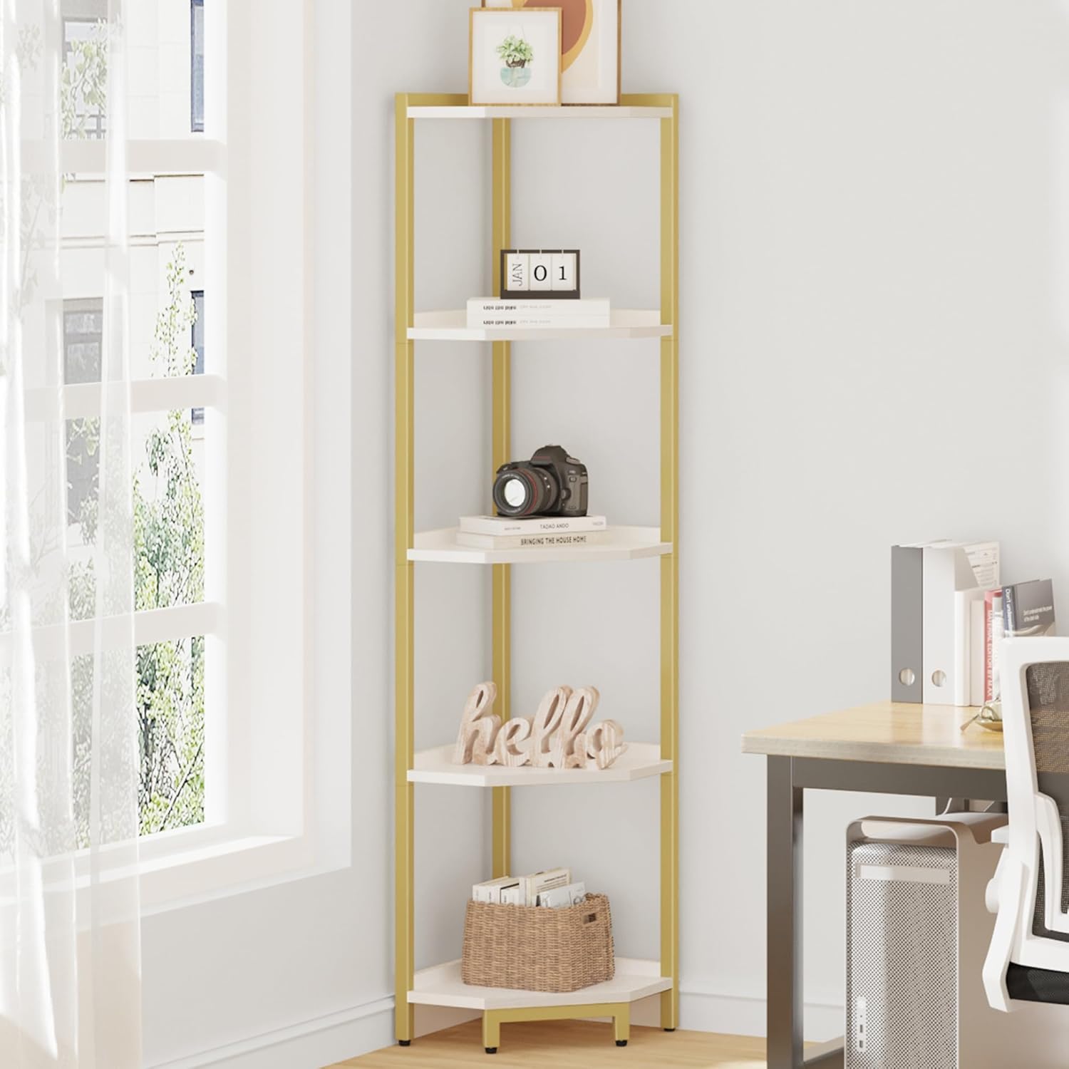 Amazon.com: Hzuaneri Corner Shelf Stand, Corner Bookshelf, Storage ...