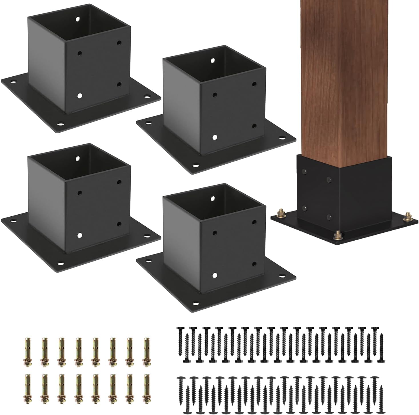 Semjar 4x4 Post Base 4 Pcs,Inner Size 3.6"x3.6" Heavy Duty Fence Post ...