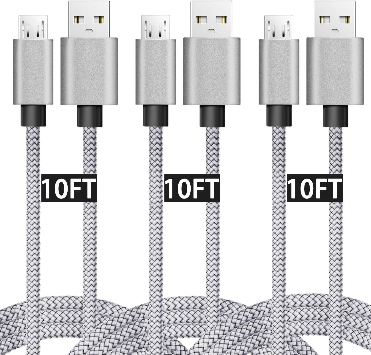 Amazon.com: Micro USB Cable, 10ft [3 Pack] Extra Long Fast Charging ...