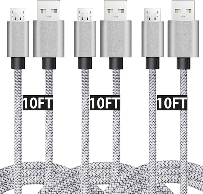 Amazon.com: Micro USB Cable, 10ft [3 Pack] Extra Long Fast Charging ...