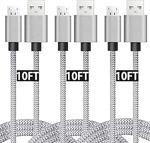 Amazon.com: Micro USB Cable, 10ft [3 Pack] Extra Long Fast Charging ...