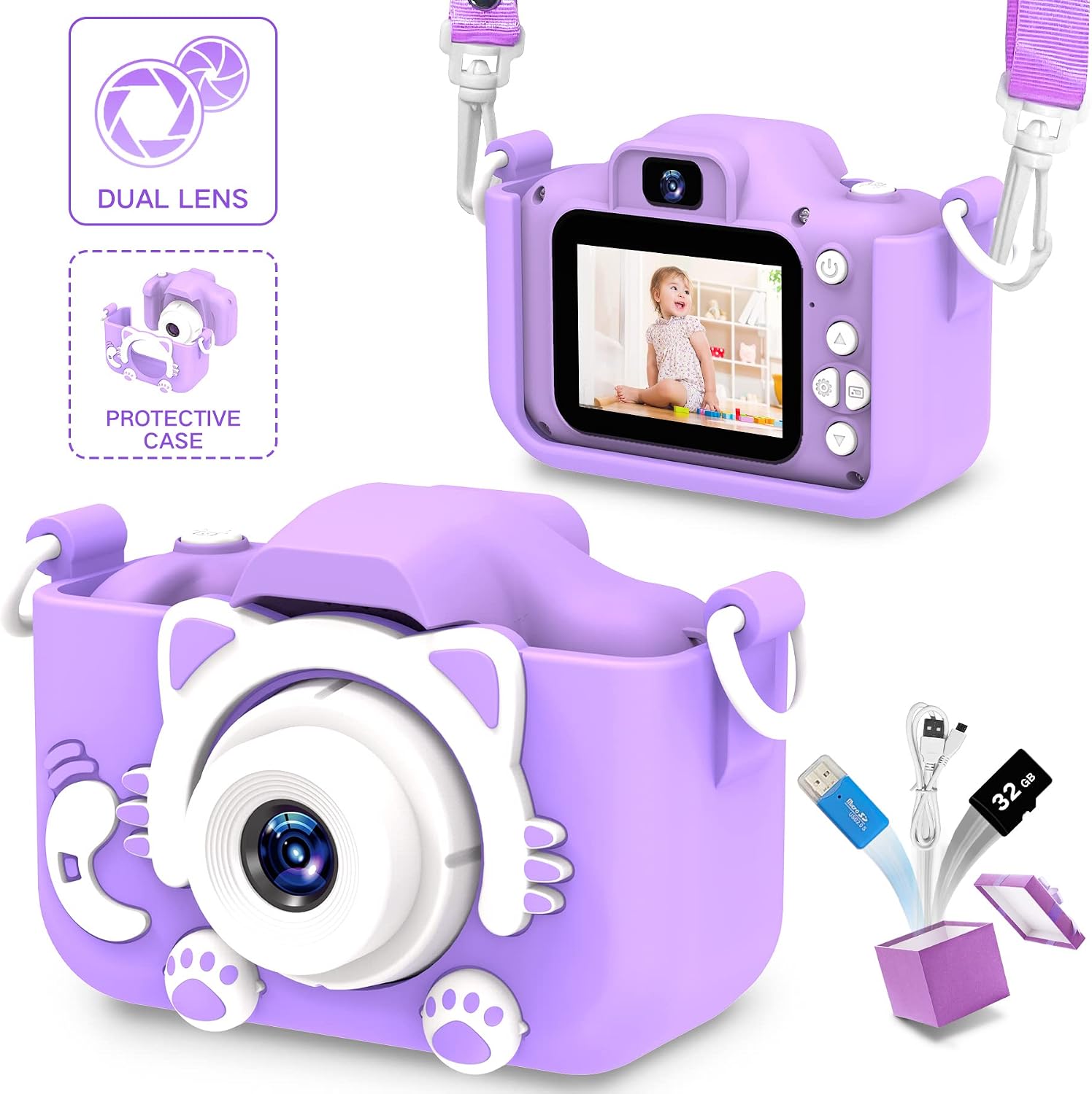 Cat camera for kids,Upgrade Kids Selfie Camera,HD Digital Video Cameras ...
