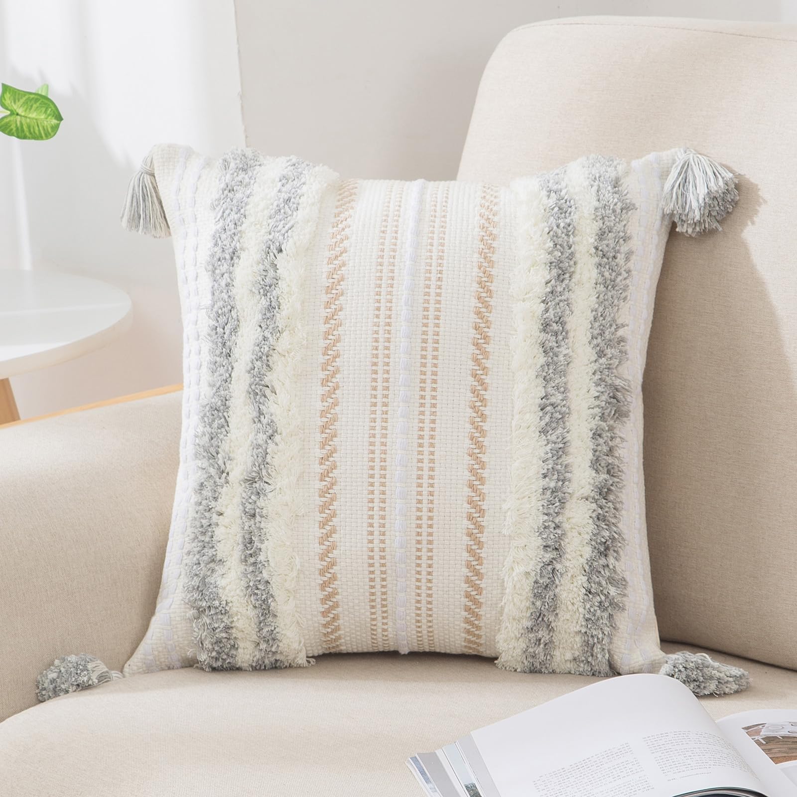 Amazon.com: BlissBlush Gray Boho Throw Pillow Cover 20x20 Grey ...
