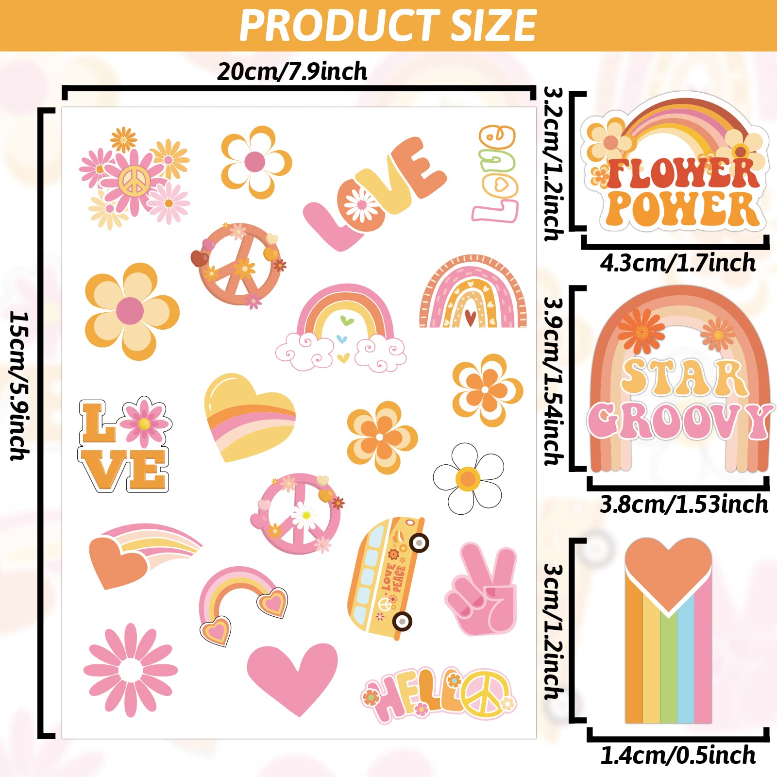 Snapklik.com : 280Pcs Hippie Theme Temporary Tattoos Stickers 70s Theme ...