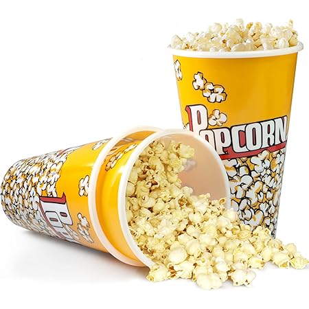 NOVELTY PLACE Retro Style Plastic Popcorn Containers for Movie Night ...