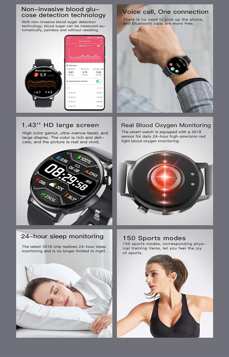 Diabetic Watch Glucose Monitor,Blood Sugar Monitor Watch and Fitness ...