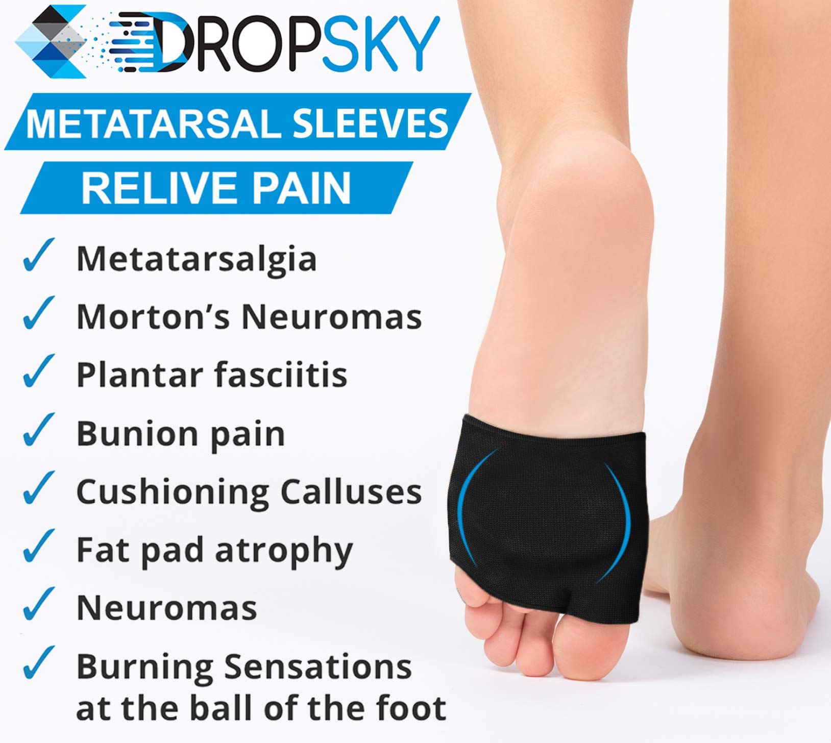 Metatarsal Sleeve with Gel Pads - 2 Pairs - Ball of Foot Cushions with ...