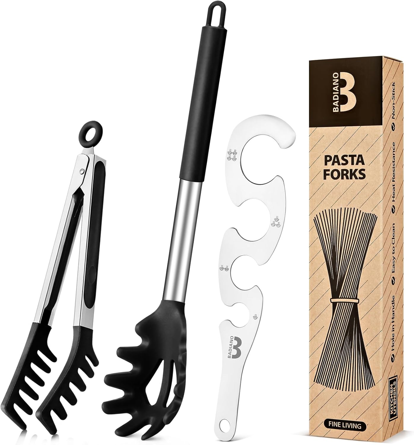 Amazon.com: Silicone Spaghetti Spoon & Pasta Tong With Pasta Measurer ...