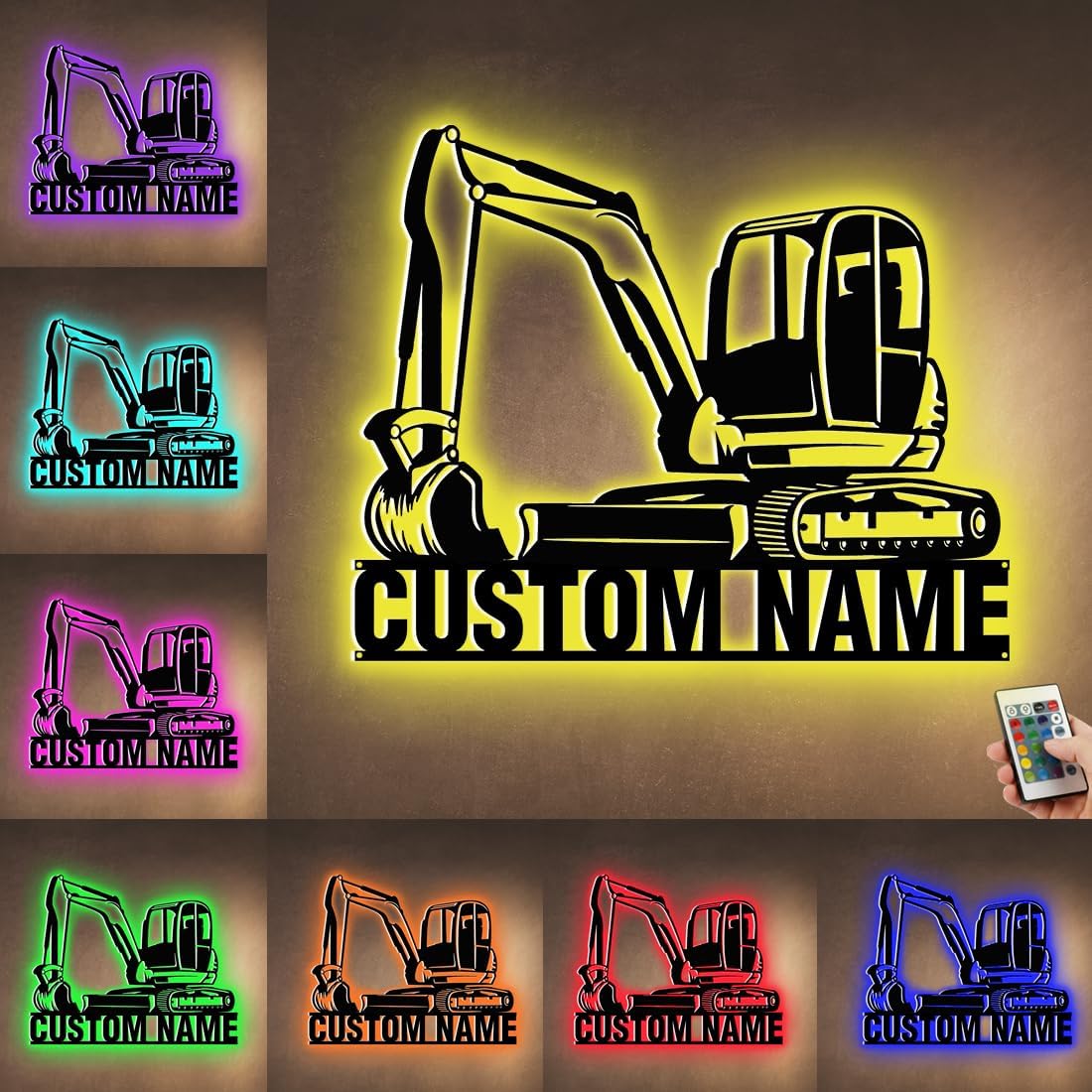 Attention Personalized Multicolor Metal Neon Excavators Sign, Custom ...