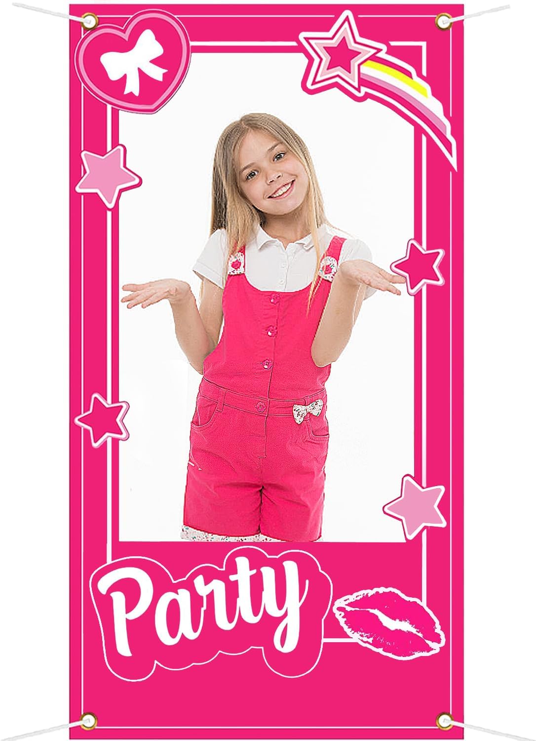 Amazon.com: Pink Doll Photo Booth Props Banner Pink Girls Party ...