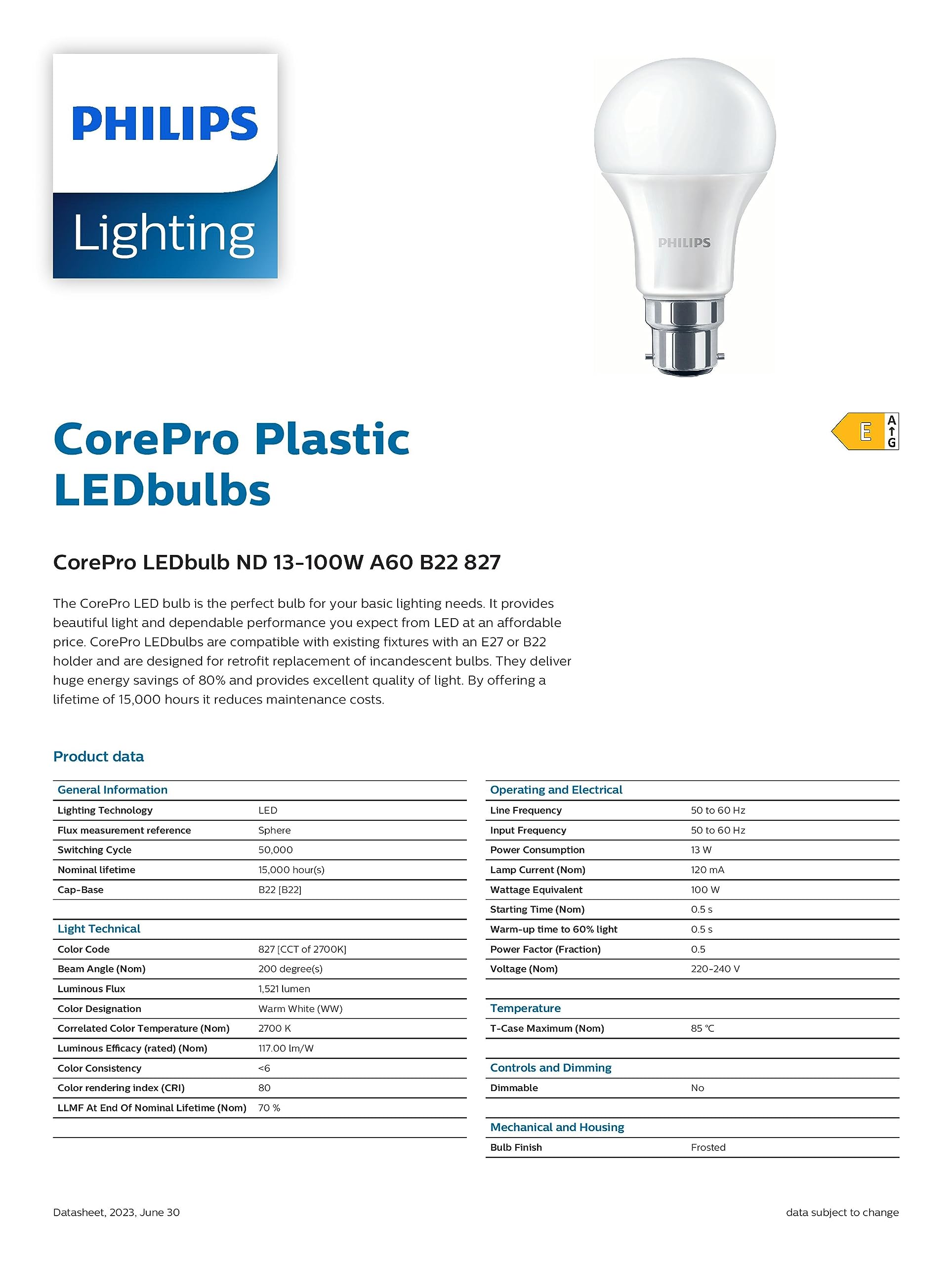 Philips Corepro LED 13 W (100 W) A60, E27 Edison Screw, Bulb, Warm ...