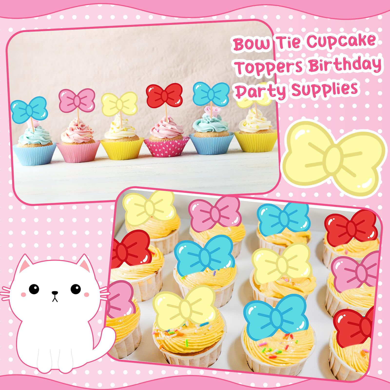 Snapklik.com : Cinnvoice 24 Pcs Pink Cat Cupcake Toppers Bow Cake ...