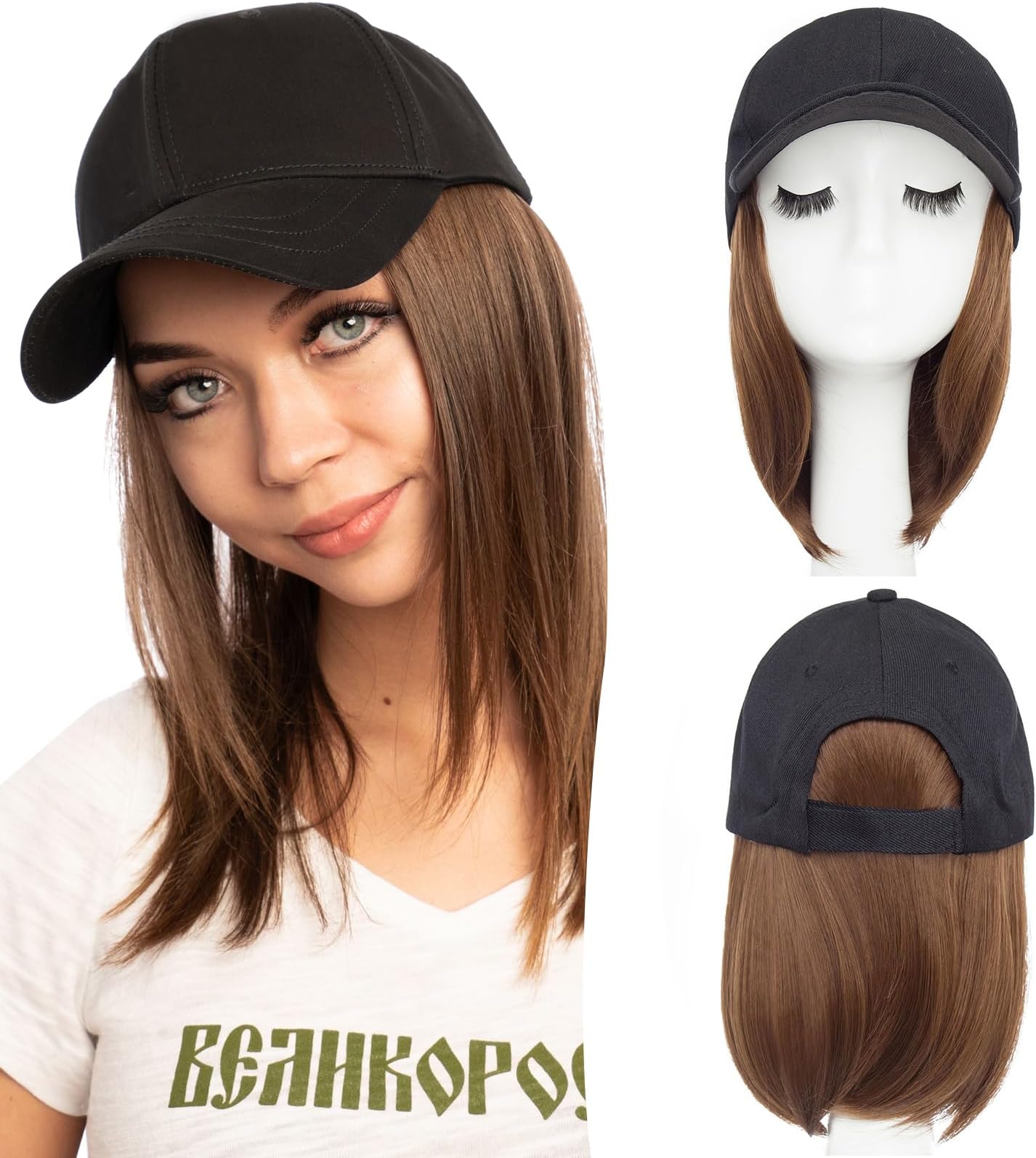 Amazon.com : SEGO Baseball Cap with Hair Extensions for Women Heat ...
