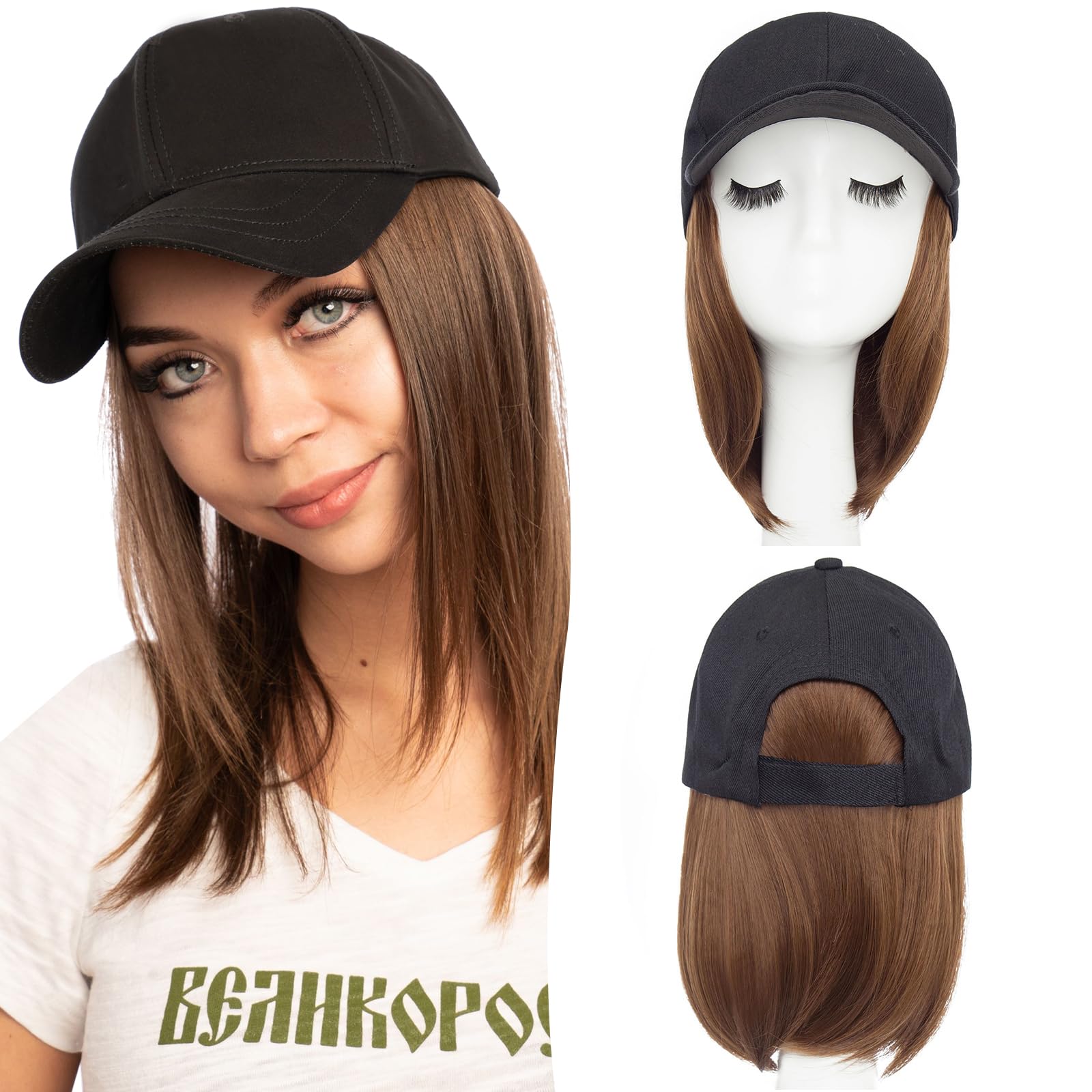 Amazon.com : SEGO Baseball Cap with Hair Extensions for Women Heat ...