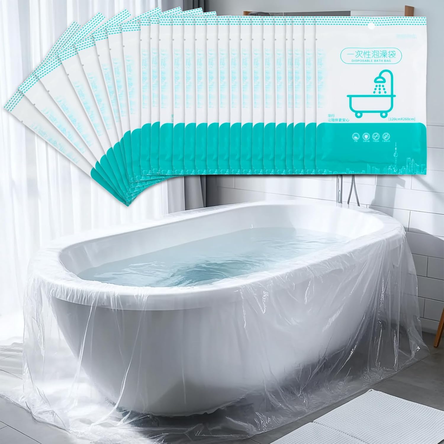 Amazon.com: Bathtub Cover Liner 25 PCS Tub Bath Bag Portable Plastic ...