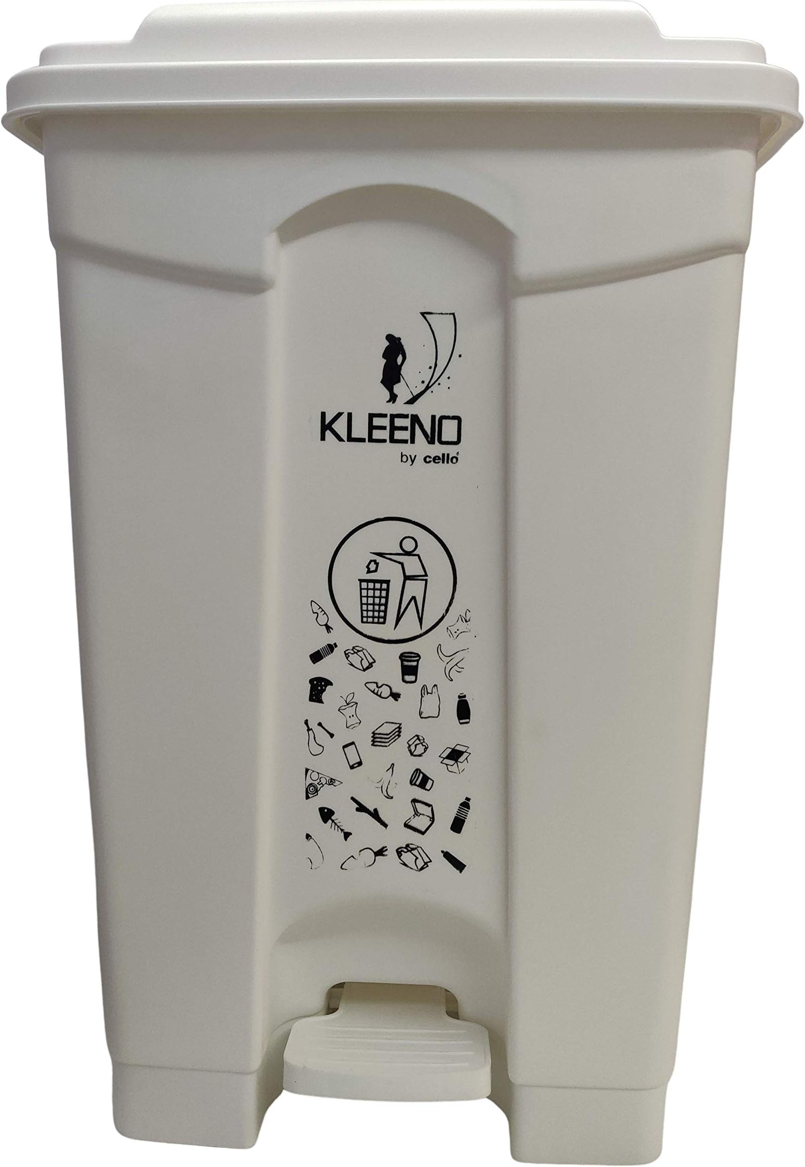 Cello Strong Plastic Step-On Pedal Garbage Dustbin 60 Ltr, White ...