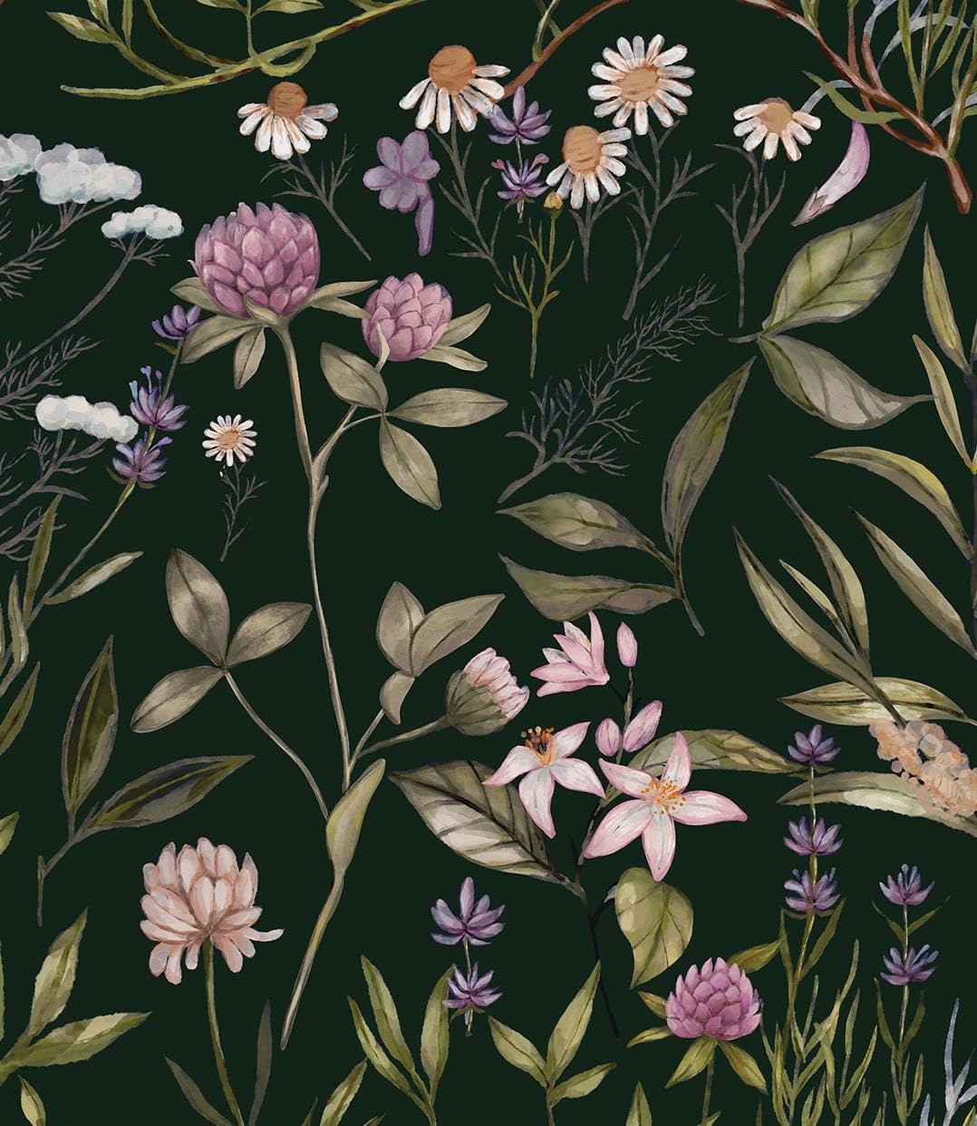 GloryTik Floral Peel and Stick Wallpaper Vintage Wall Paper Boho Floral ...