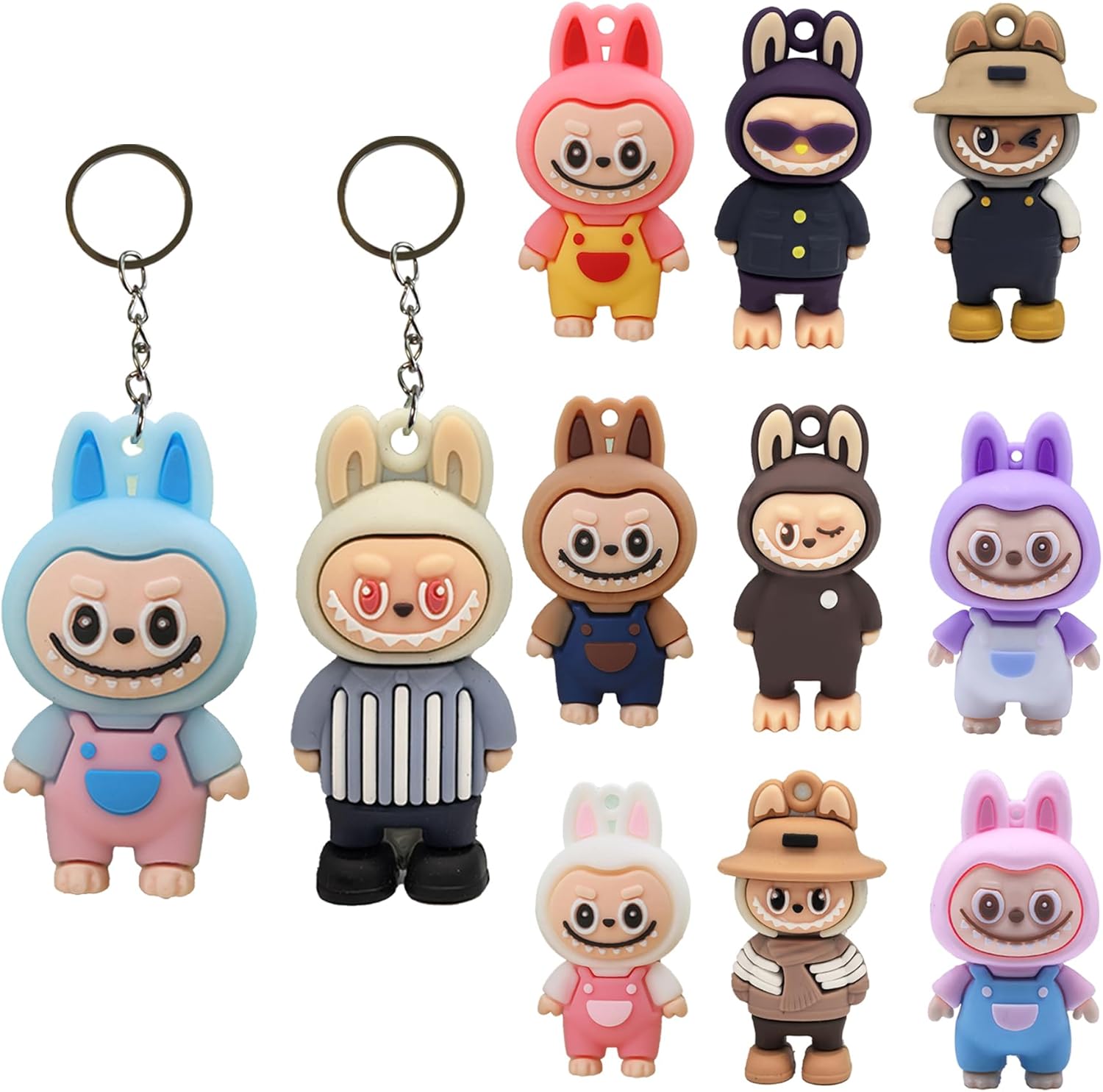 11 PCS Labubu Action Figure Doll Keychain Monster Macaron Doll Wings of ...