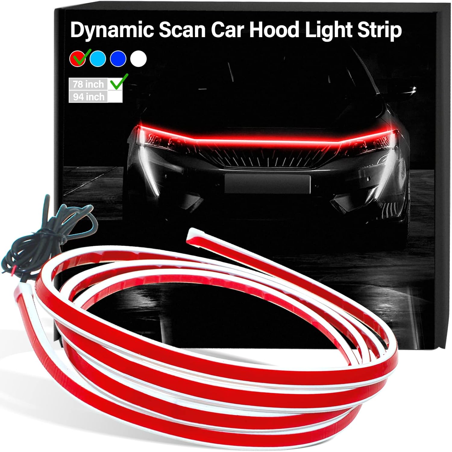 Amazon.com: Dynamic Car Hood Light Strip, 78/94 inch Universal Car ...