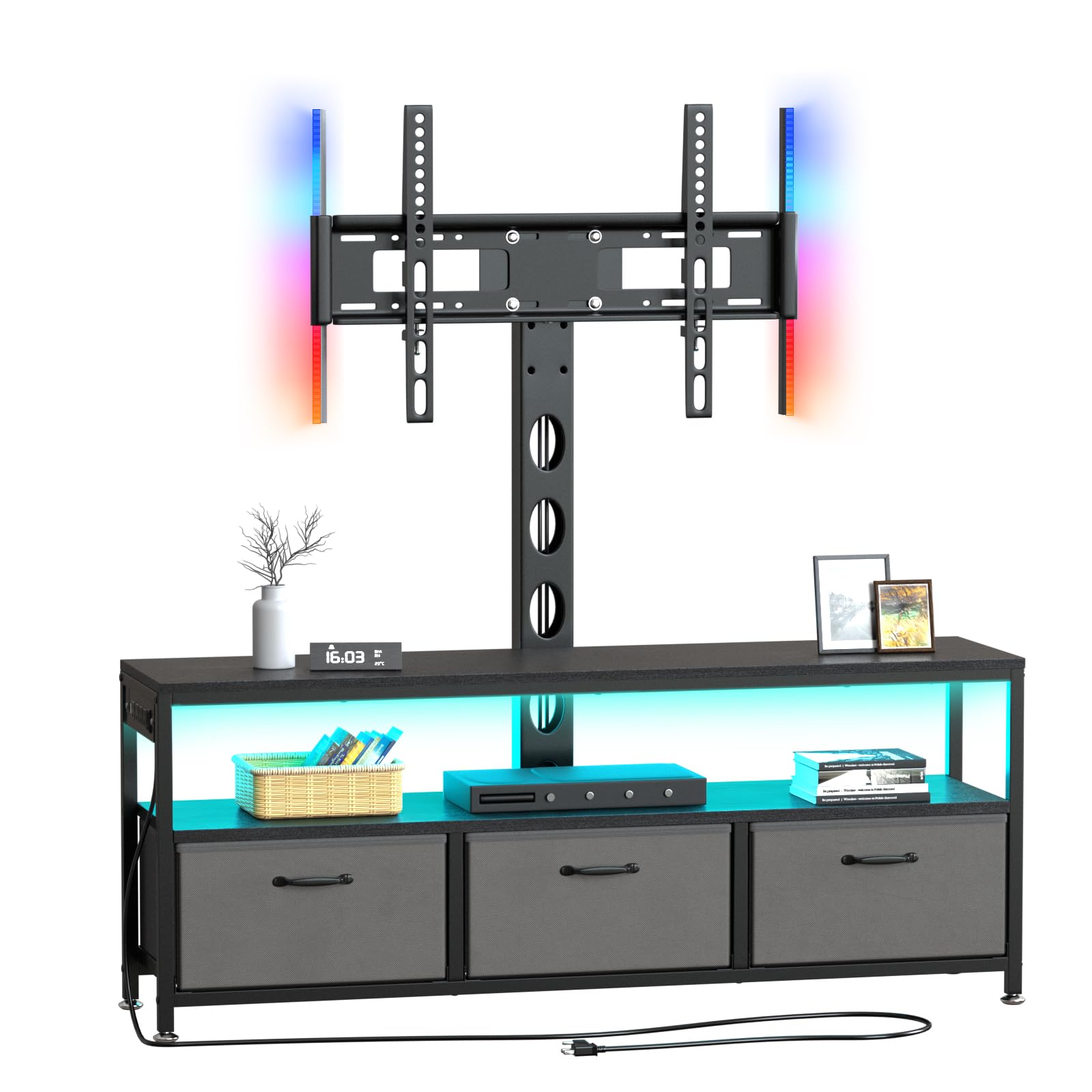 JUSTOGO TV Stand with Mount and Power Outlet, TV Stand Mount with ...