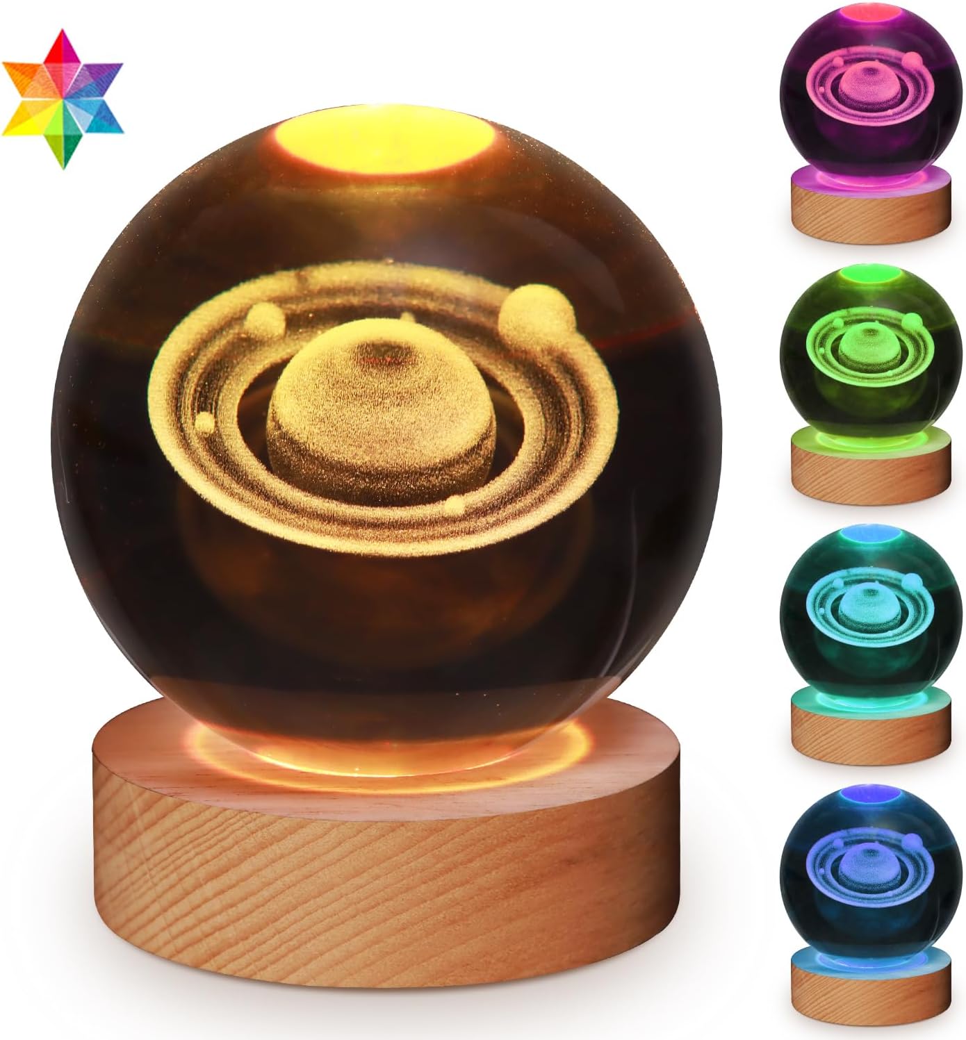 YAZJIWAN 3D Crystal Ball Saturn Lamp,3.15inch Multi-Color Changing ...