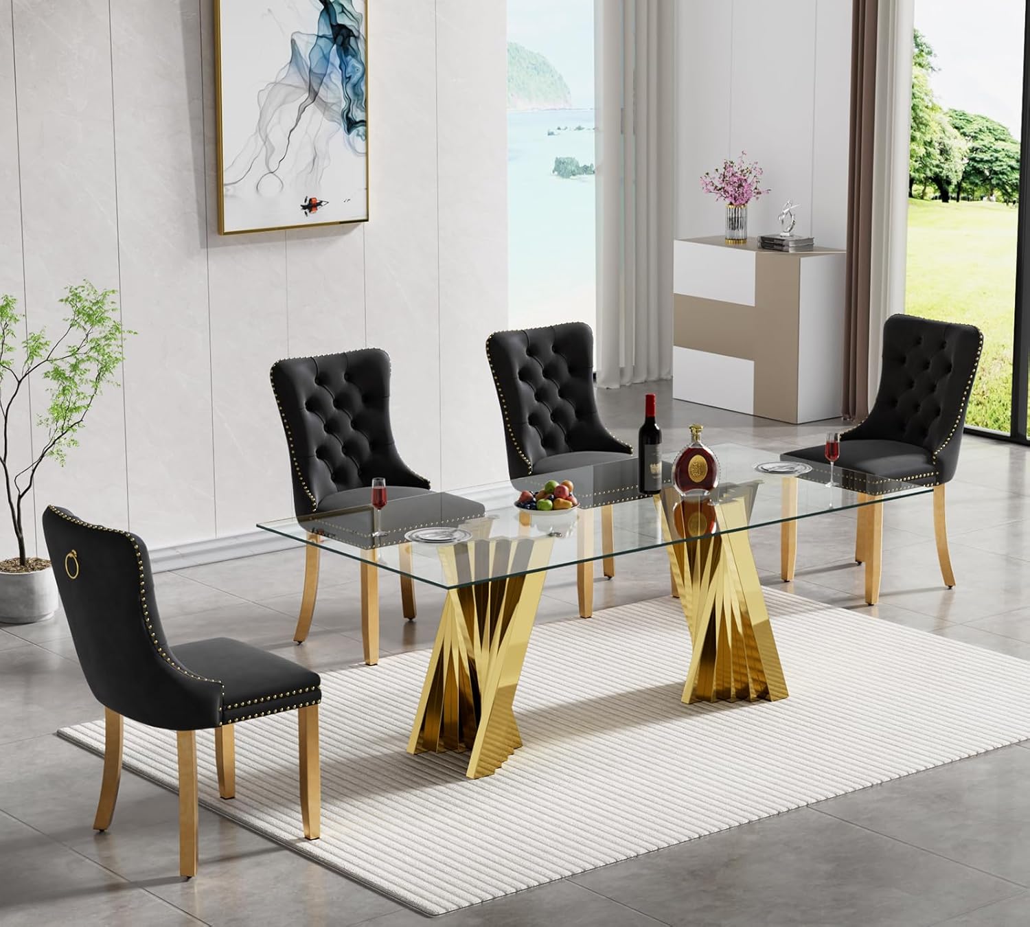 Amazon.com - Modern Glass Dining Table Set for 4, Luxury Glass Gold ...