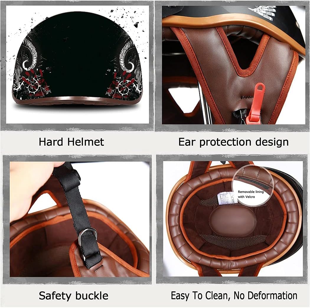 Buy Half helmet motorcycle helmet men and women retro ECE certified ...