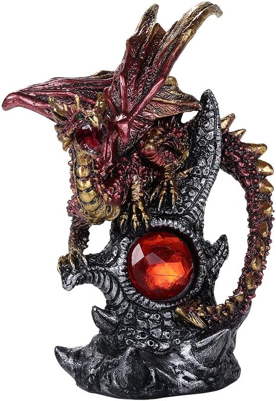 Red Dragon Guarding Red Gemstone Figurine Medieval Fantasy Collectible ...